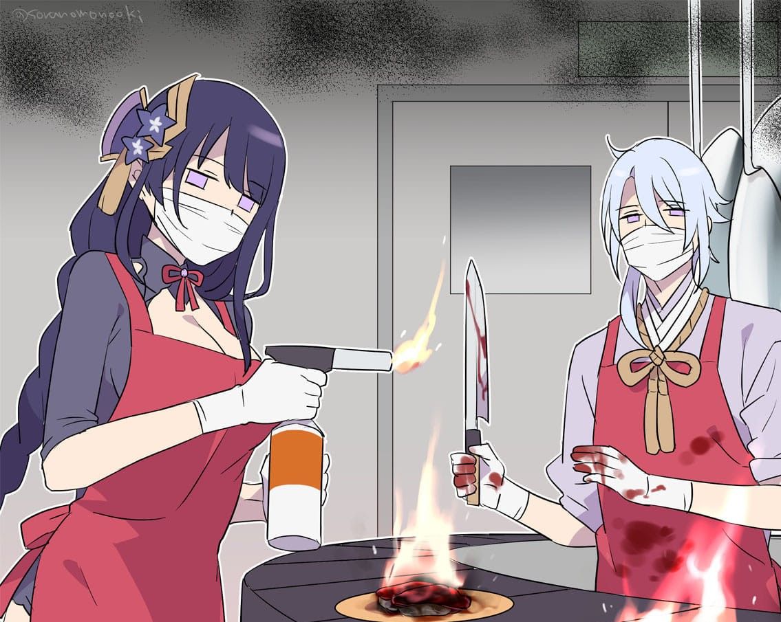 Raiden Ei and Kamisato Ayato 1st cooking collaboration be like ...