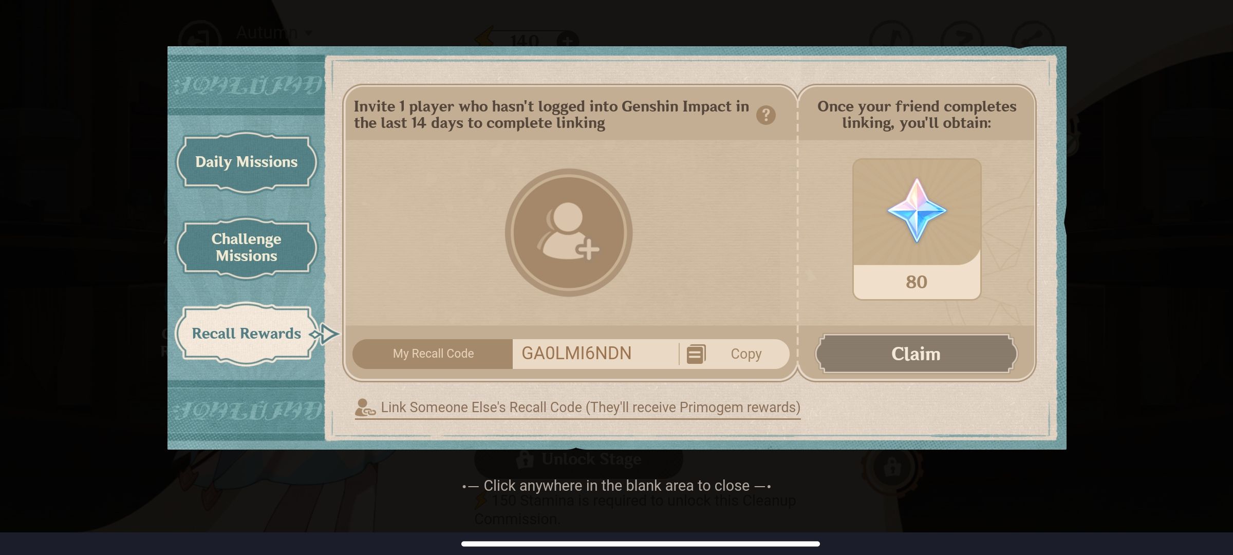 Pls use my recall code!! Genshin Impact | HoYoLAB