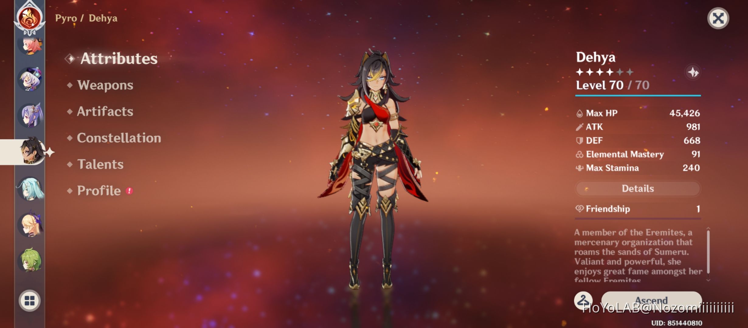 Dehya progress Genshin Impact | HoYoLAB