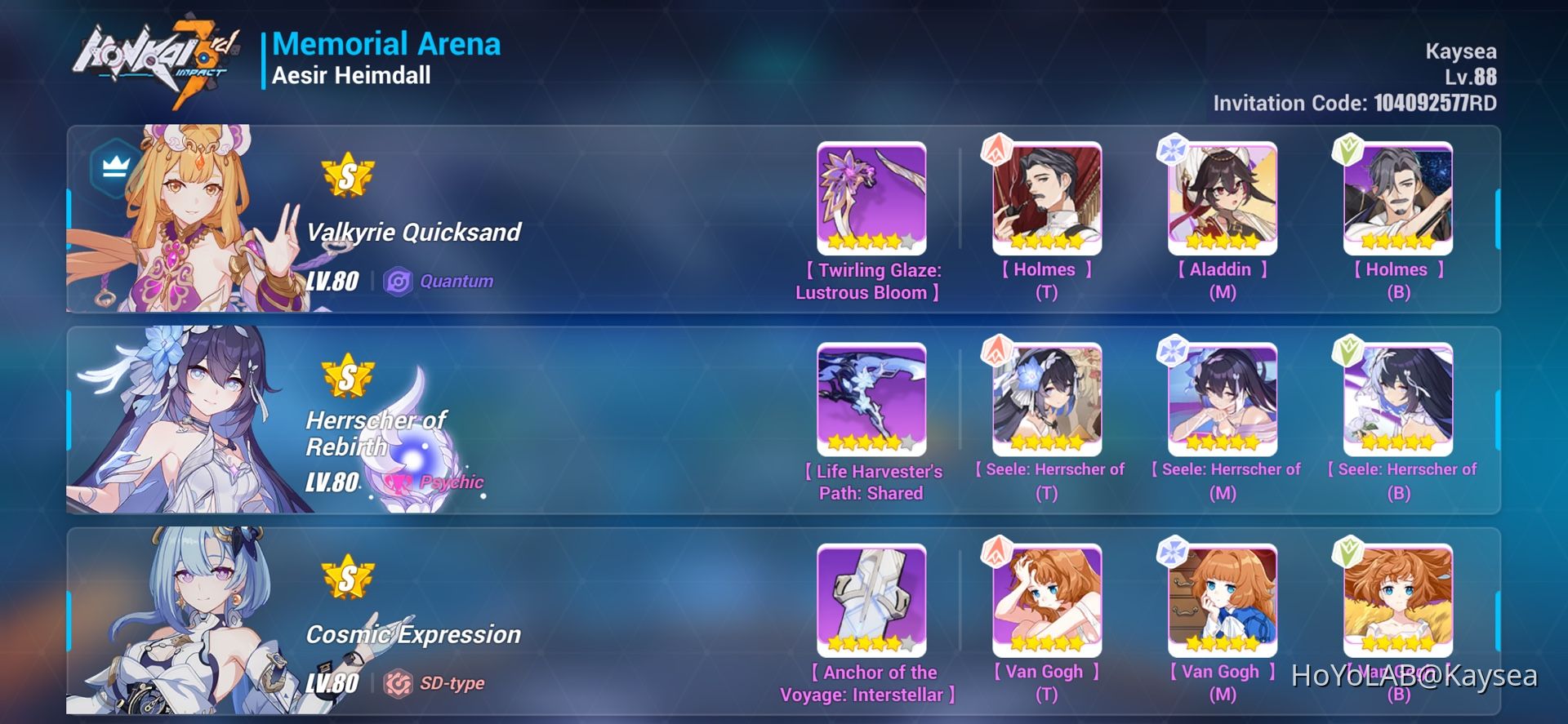 Exalted Memorial Arena: SSS Aesir Heimdall, SSS Parvati, & SS Kallen Honkai Impact 3rd | HoYoLAB