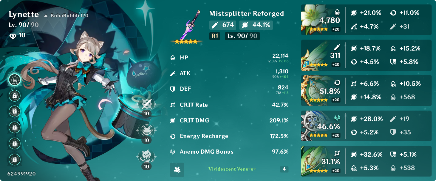 💫 Update on Lynette’s Build (added more CR on the second pic!) Genshin ...