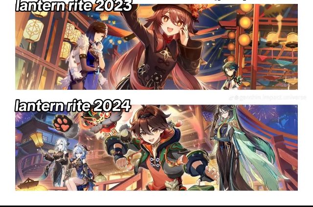 Pyro character in the front, and adepti on the right and a person ...