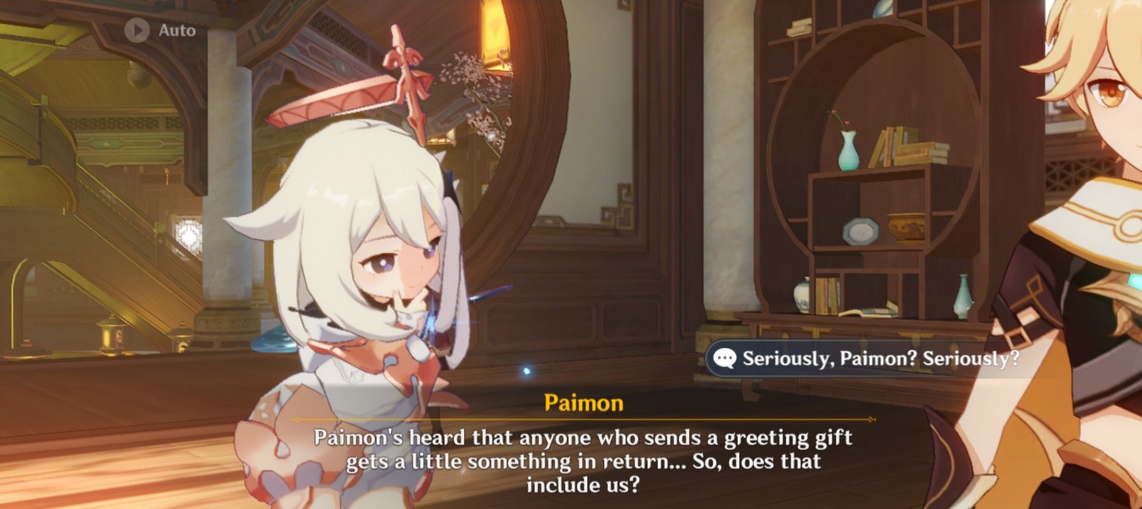 Paimon, stop being so greedy. I need to bonk her with the "no greedy ...