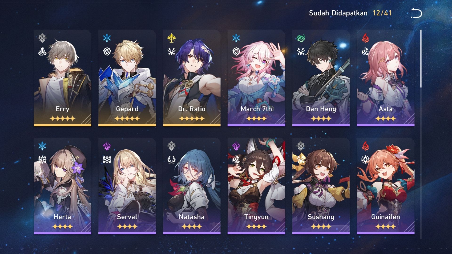 aku baru main hsr buat klaim dr ratio, dari 12 karakter yg aku punya yg ...