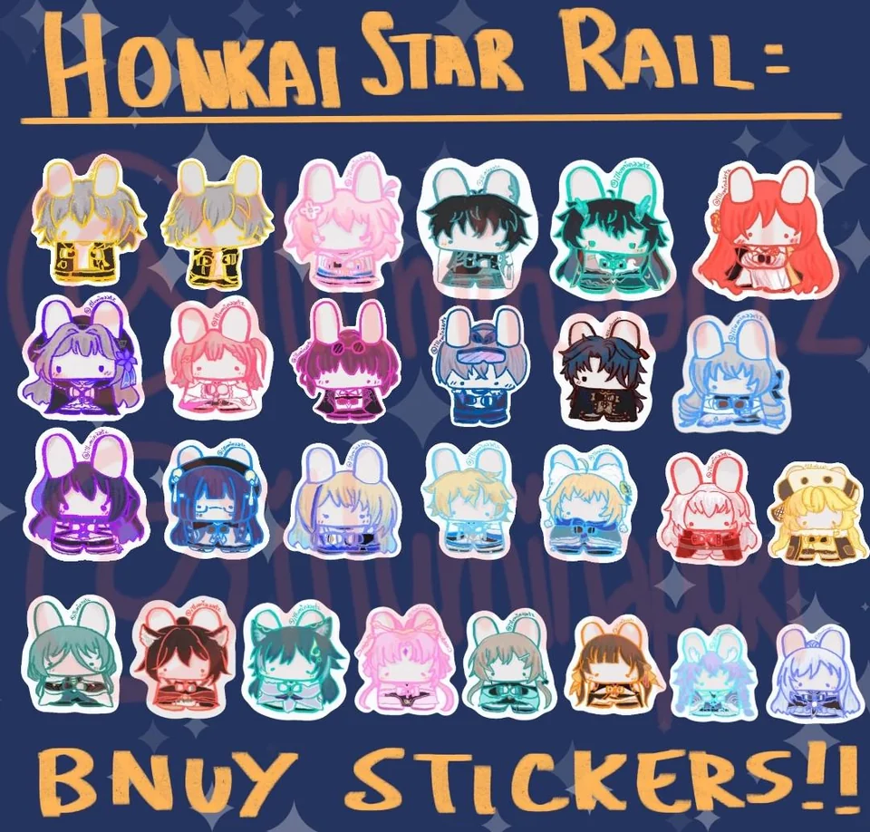 I made some cute bunny stickers of the HSR characters!! >