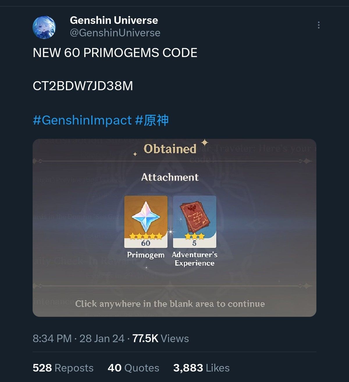New primogems code Genshin Impact | HoYoLAB