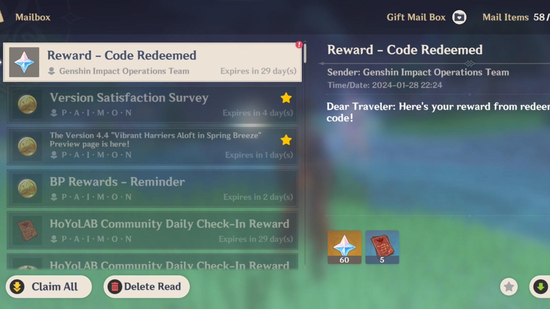 New v4.4 Redemption Code [60 Primogems] Genshin Impact | HoYoLAB