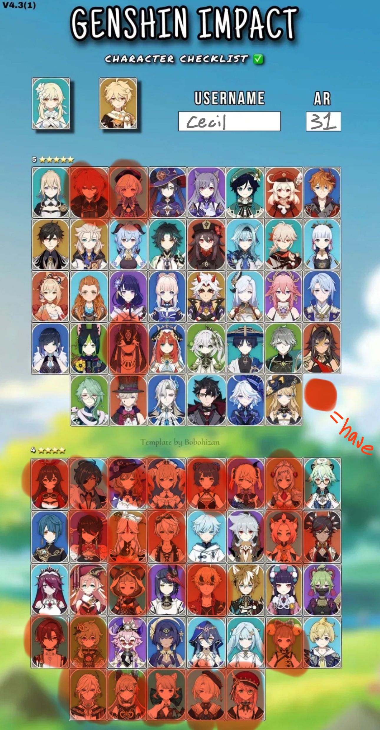 Character check list Genshin Impact | HoYoLAB