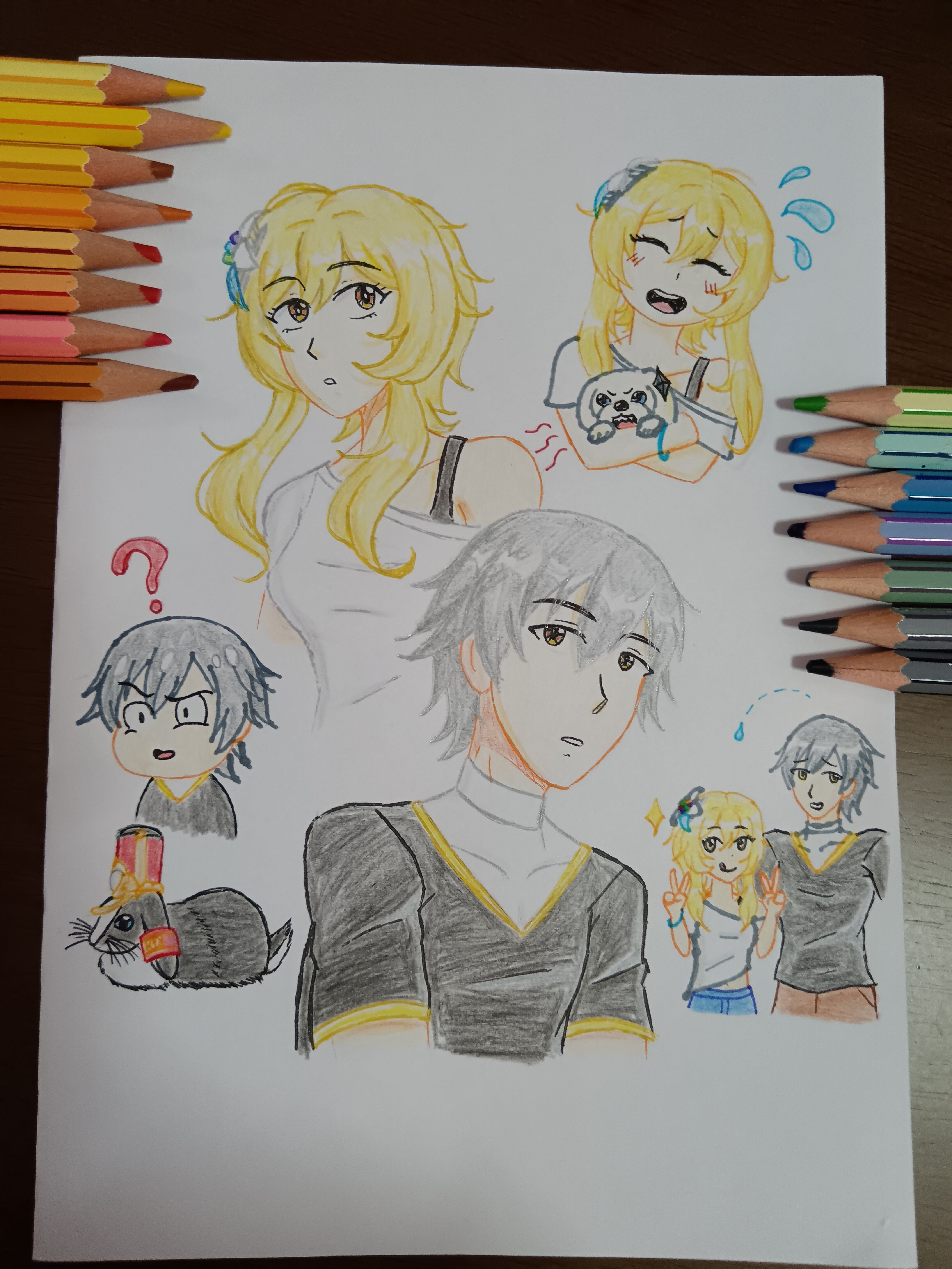 Lumine and Caelus modern au doodles Genshin Impact | HoYoLAB