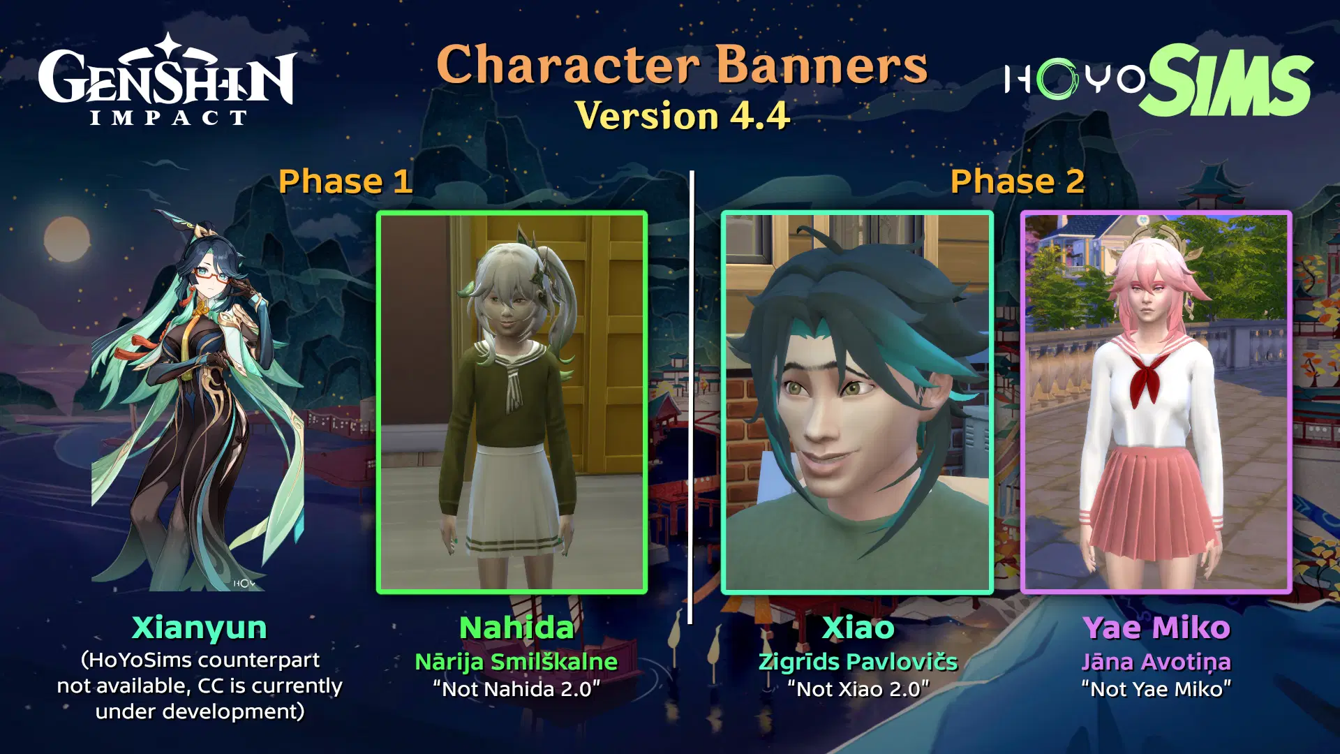 Version 4.4 Character Banners but it's invaded by HoYoSims ("Not ...