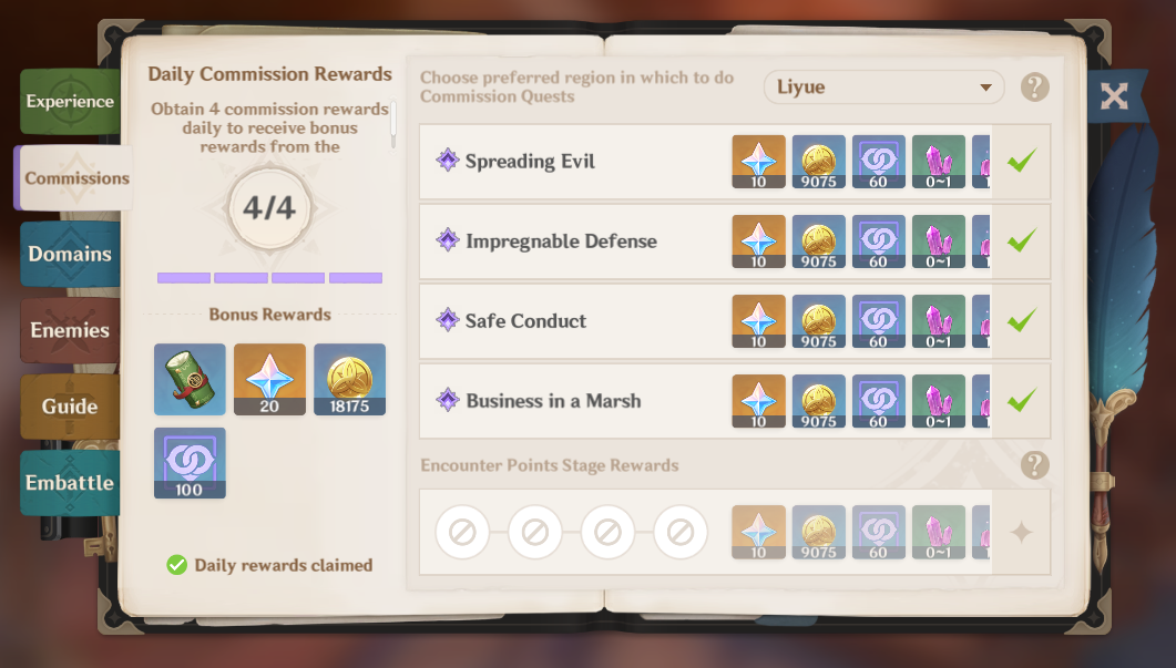 Daily Commissions on day of the Version 4.4 Update Genshin Impact | HoYoLAB