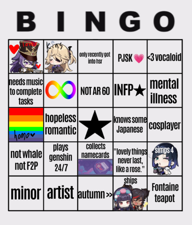 Kinnie Bingo except your seeing if you kin me Genshin Impact | HoYoLAB