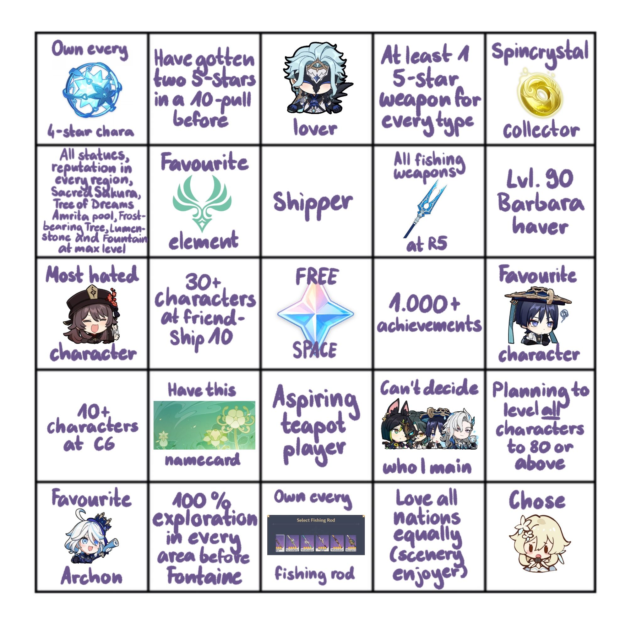 My Genshin bingo! Genshin Impact | HoYoLAB