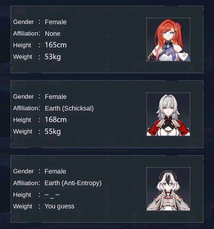 Hi3 main characters height and weight Honkai Impact 3rd | HoYoLAB