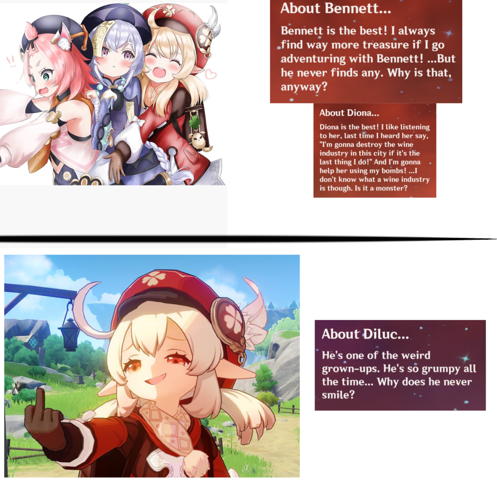 Klee's voice lines with everyone else vrs Diluc Genshin Impact | HoYoLAB