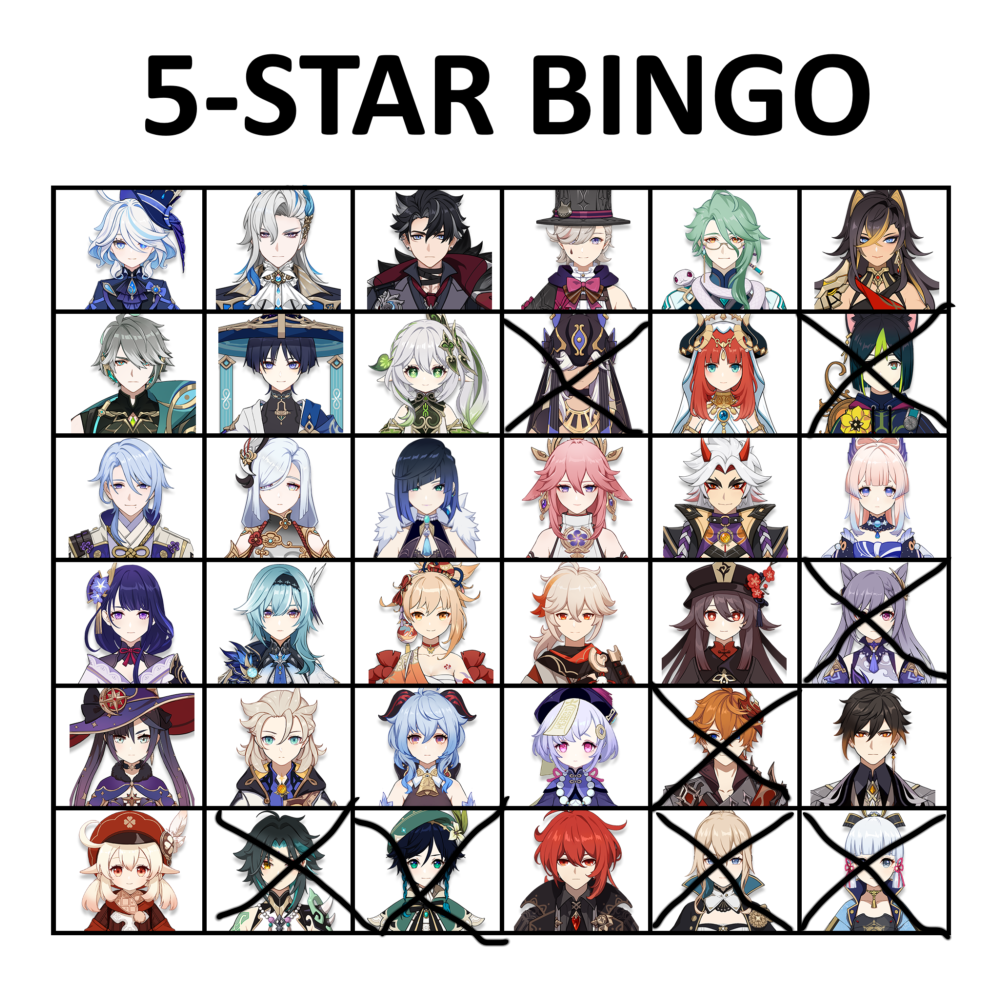 5 star Bingo Genshin Impact | HoYoLAB