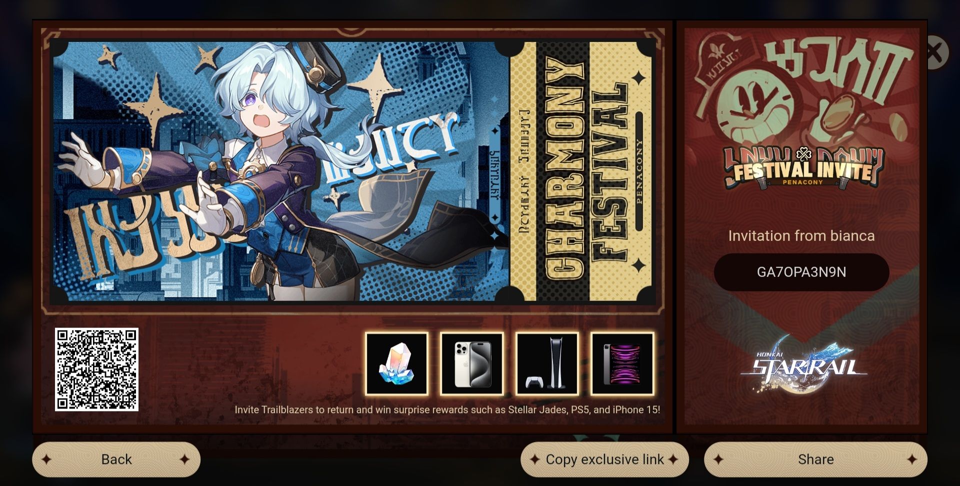 i want to invite everyone especially returning player in this festival invitation GA70PA3N9N ...