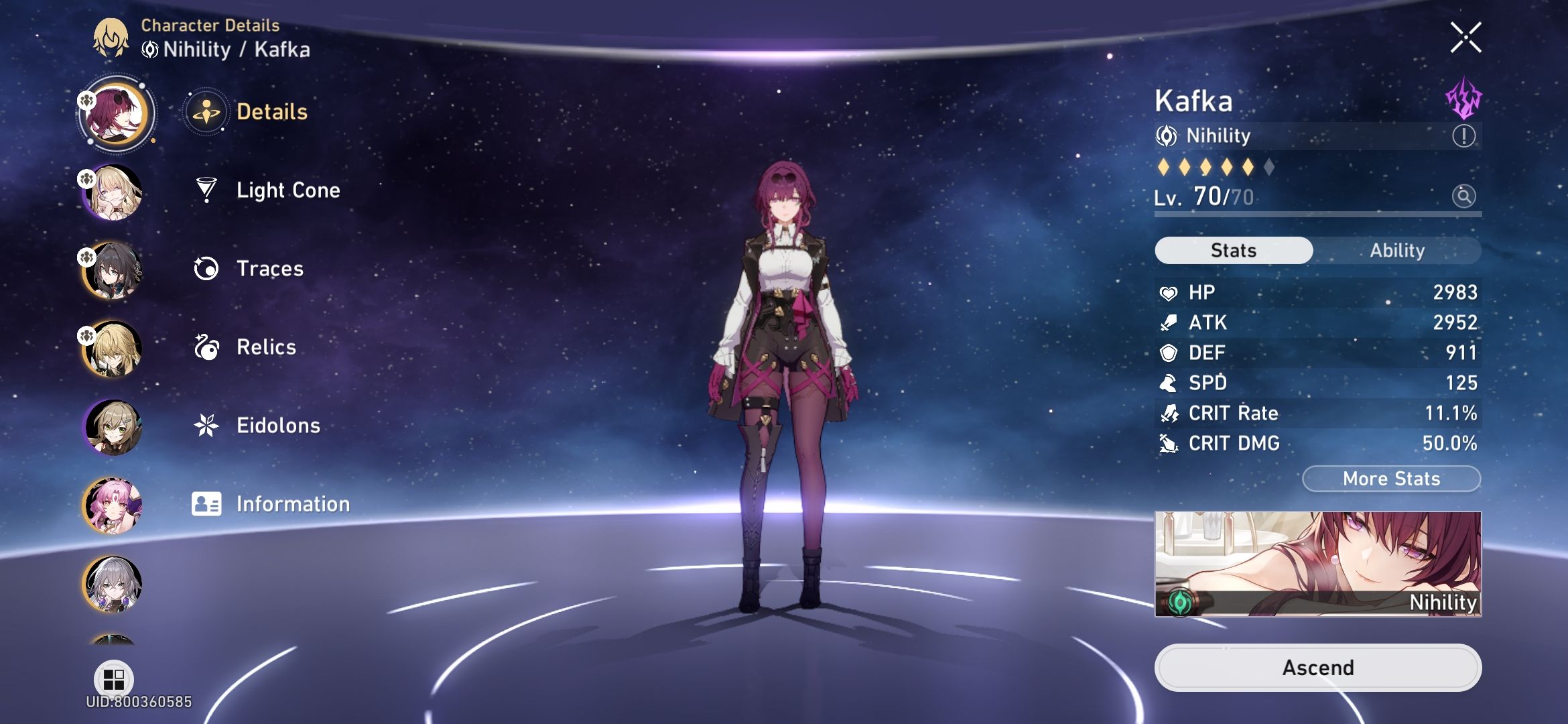 50% Effect Resist Kafka Honkai: Star Rail | HoYoLAB