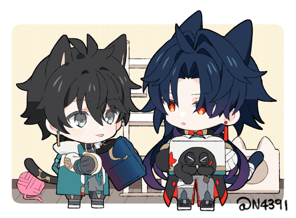 Blade And Dan Heng With Cake Cats Animated Honkai Star Rail Hoyolab