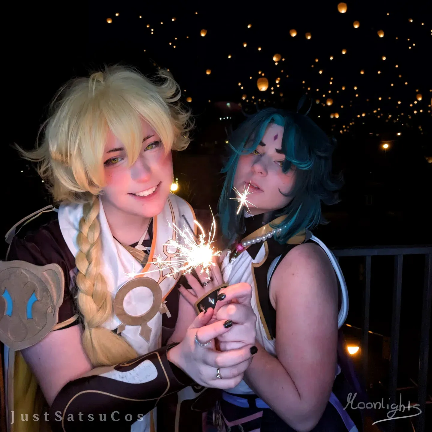 Xiao and Aether enjoying lantern rite