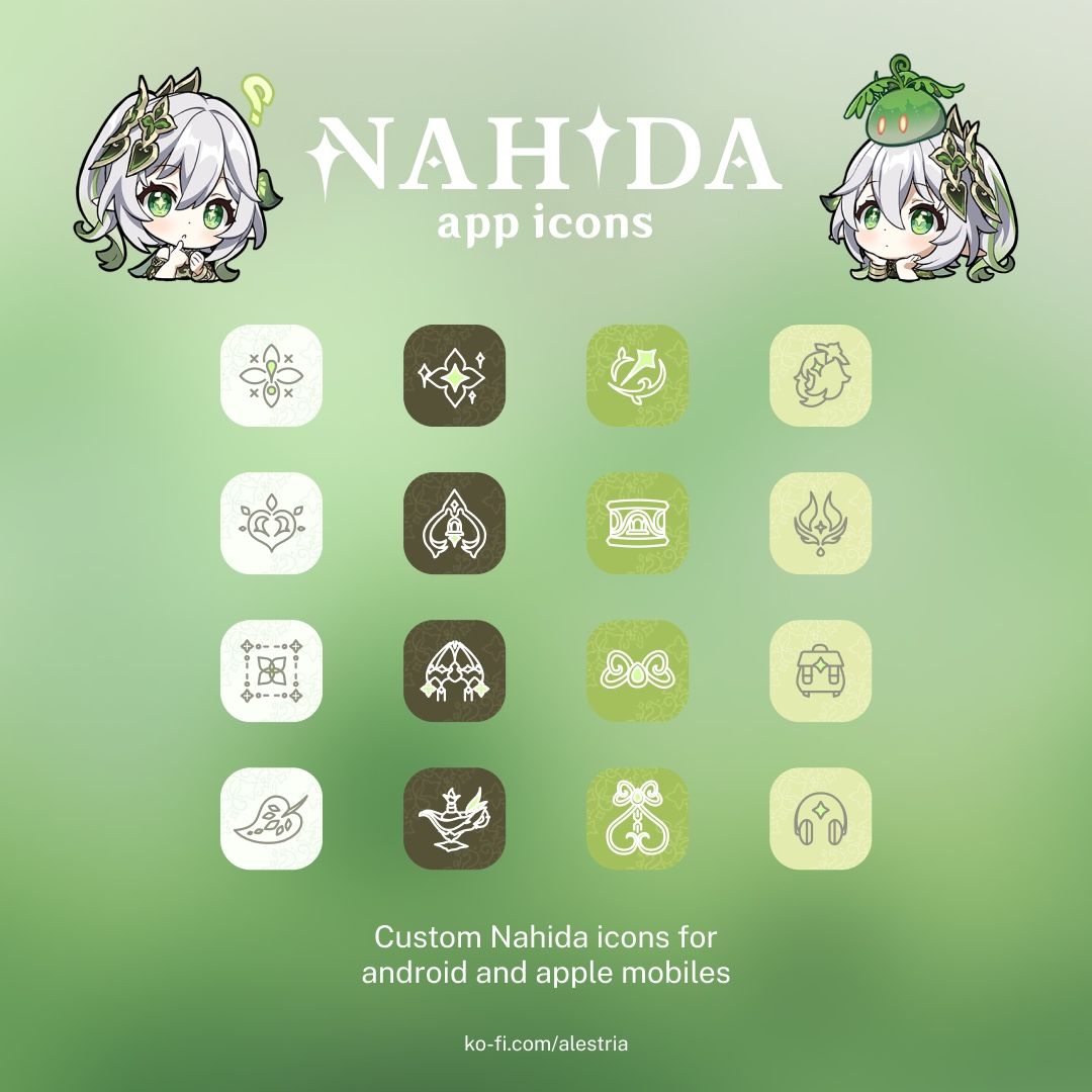 🌿 Journey into the enchanting realm of Nahida with my custom icon pack ...