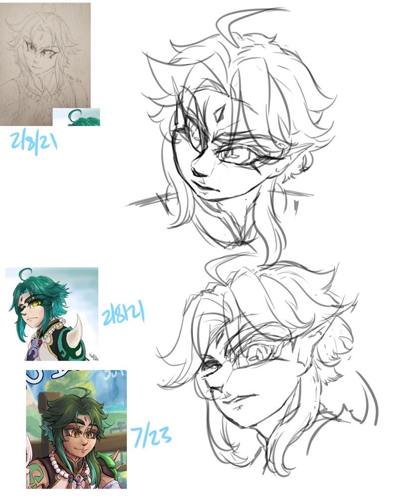 Xiao Sketches 2021 to 2024! Genshin Impact | HoYoLAB