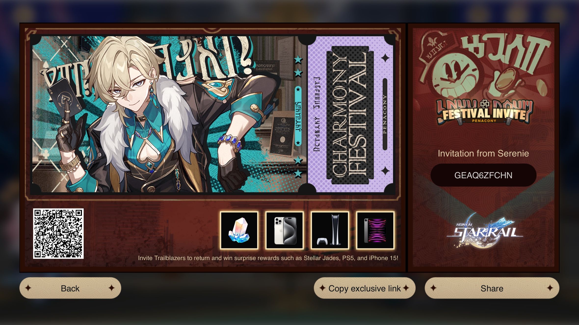 Festival Invite (for returning players) share link Honkai: Star Rail | HoYoLAB