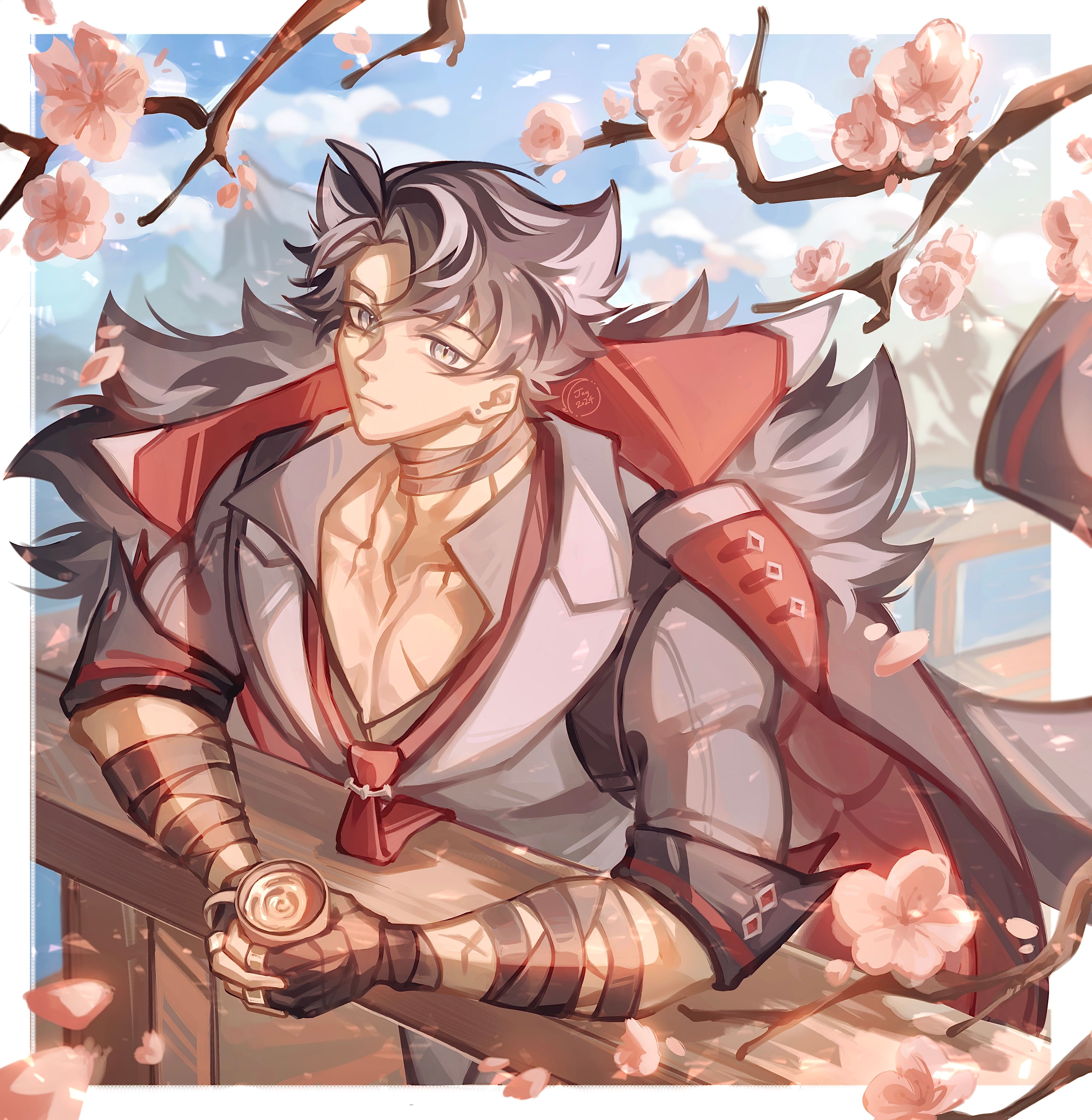 Wriothesley under the cherry blossoms Genshin Impact | HoYoLAB