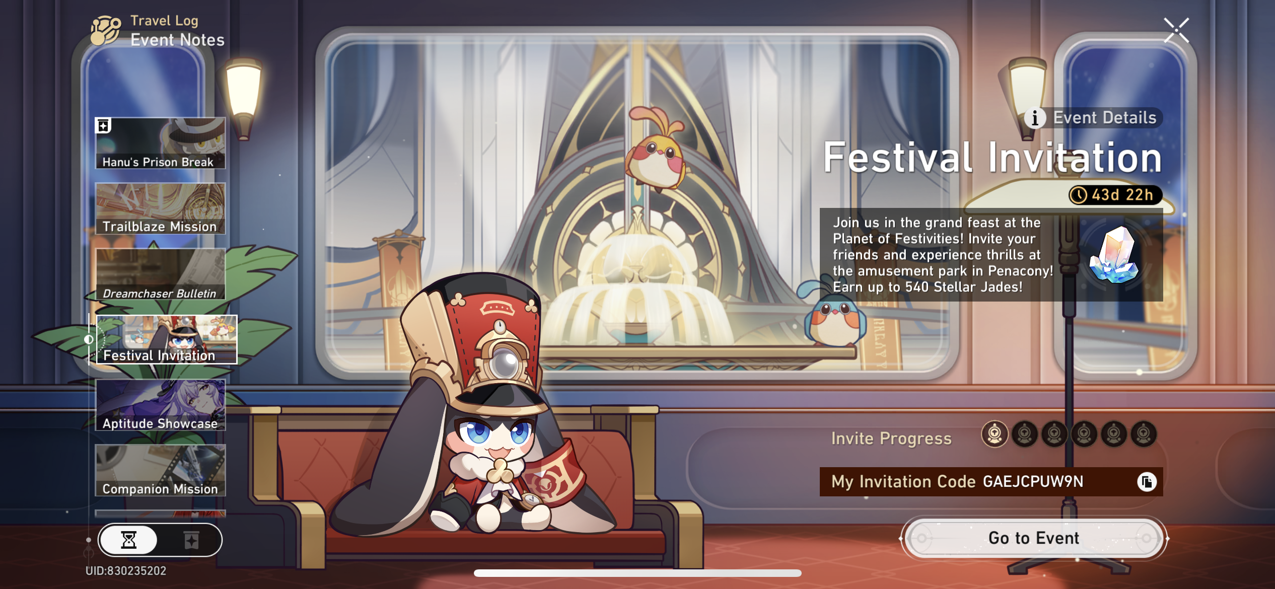 Festival Invitations! here is my code: GAEJCPUW9N Honkai: Star Rail ...
