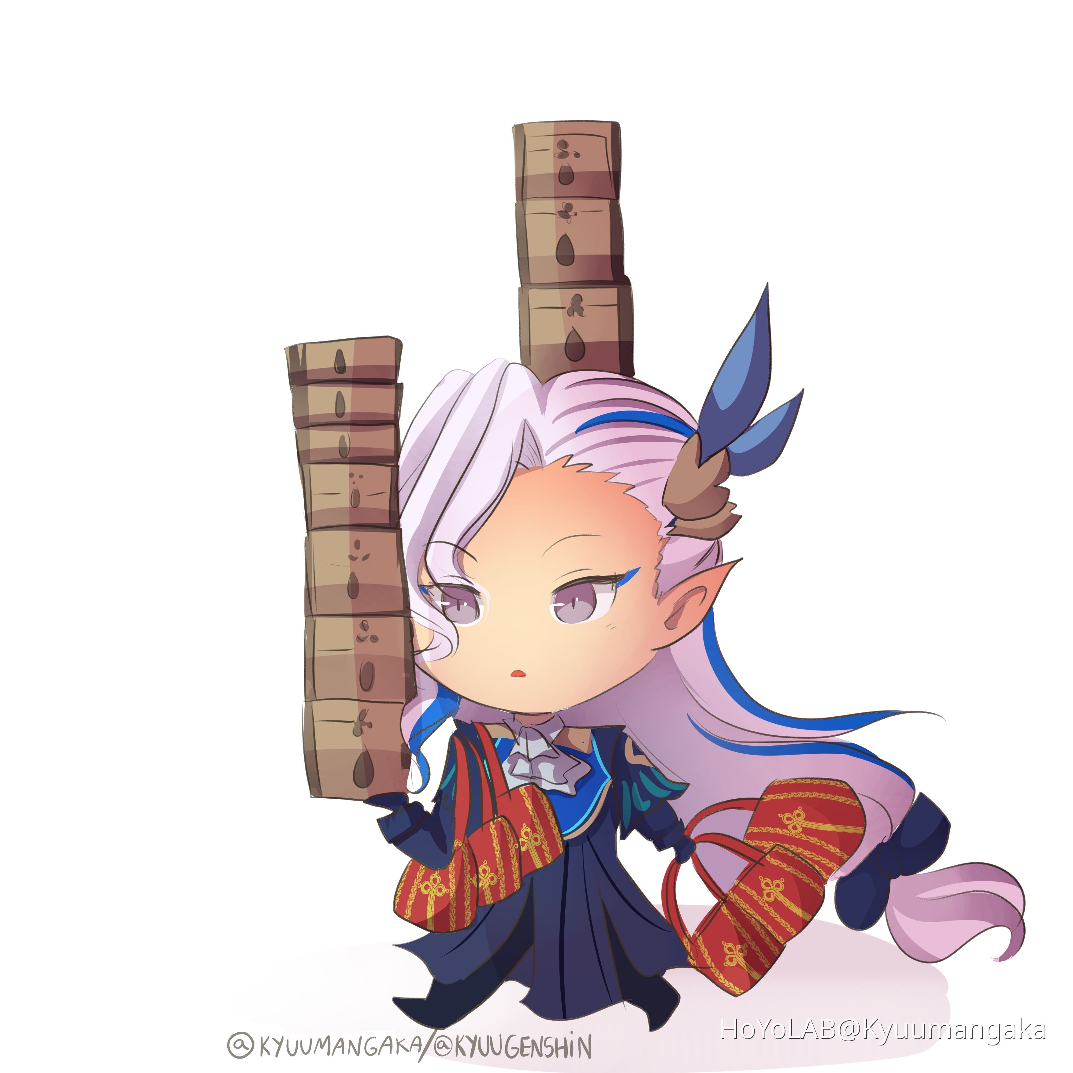 Neuvillette carrying Furina, Clorinde and Navia stuff (fanart) Genshin ...
