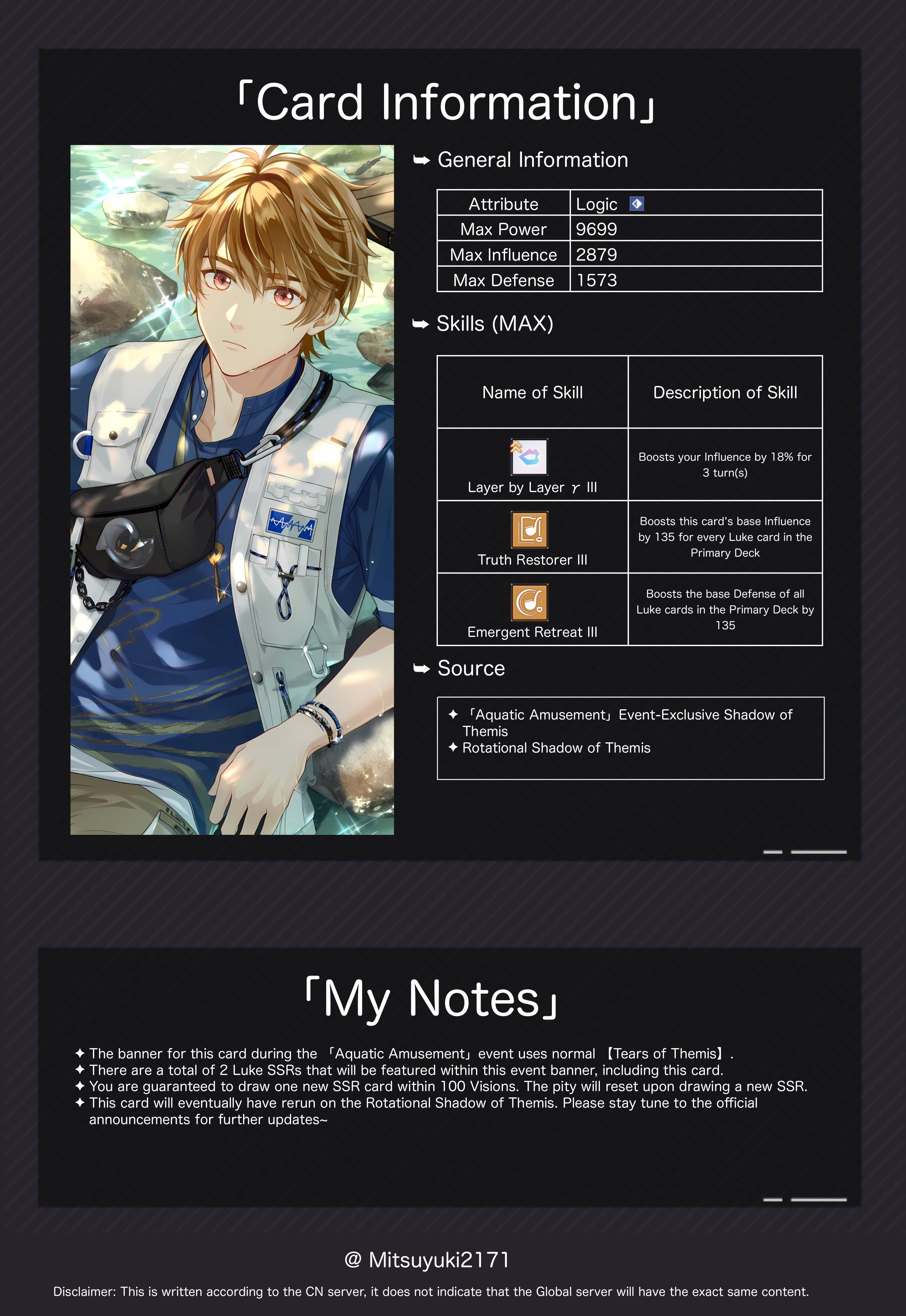 Luke【SSR • Logic • 逾漪留夏 || Ripples of Summer】Card Information + HD ...