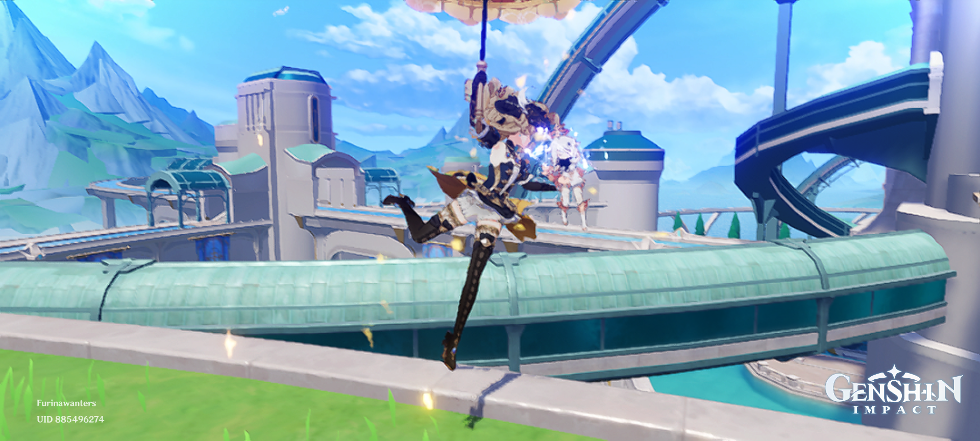 There goes Navia flying with her umbrella . Genshin Impact | HoYoLAB