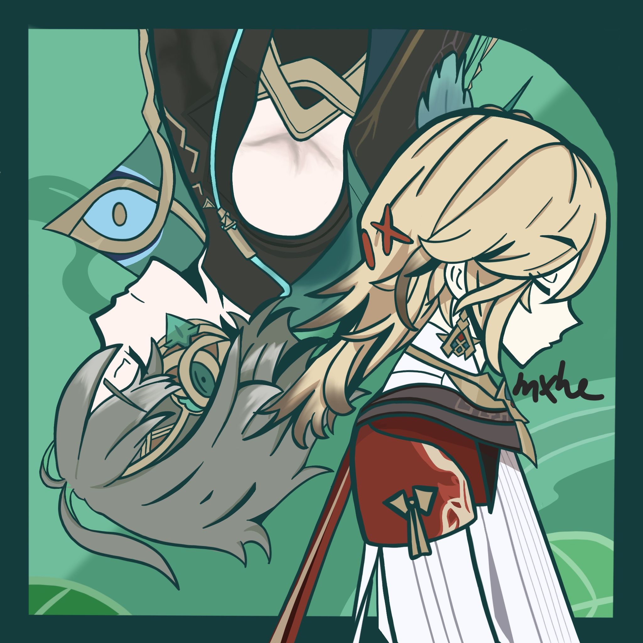 Drew Kaveh and Alhaitham in the poses of Lumine and Aether in the ...