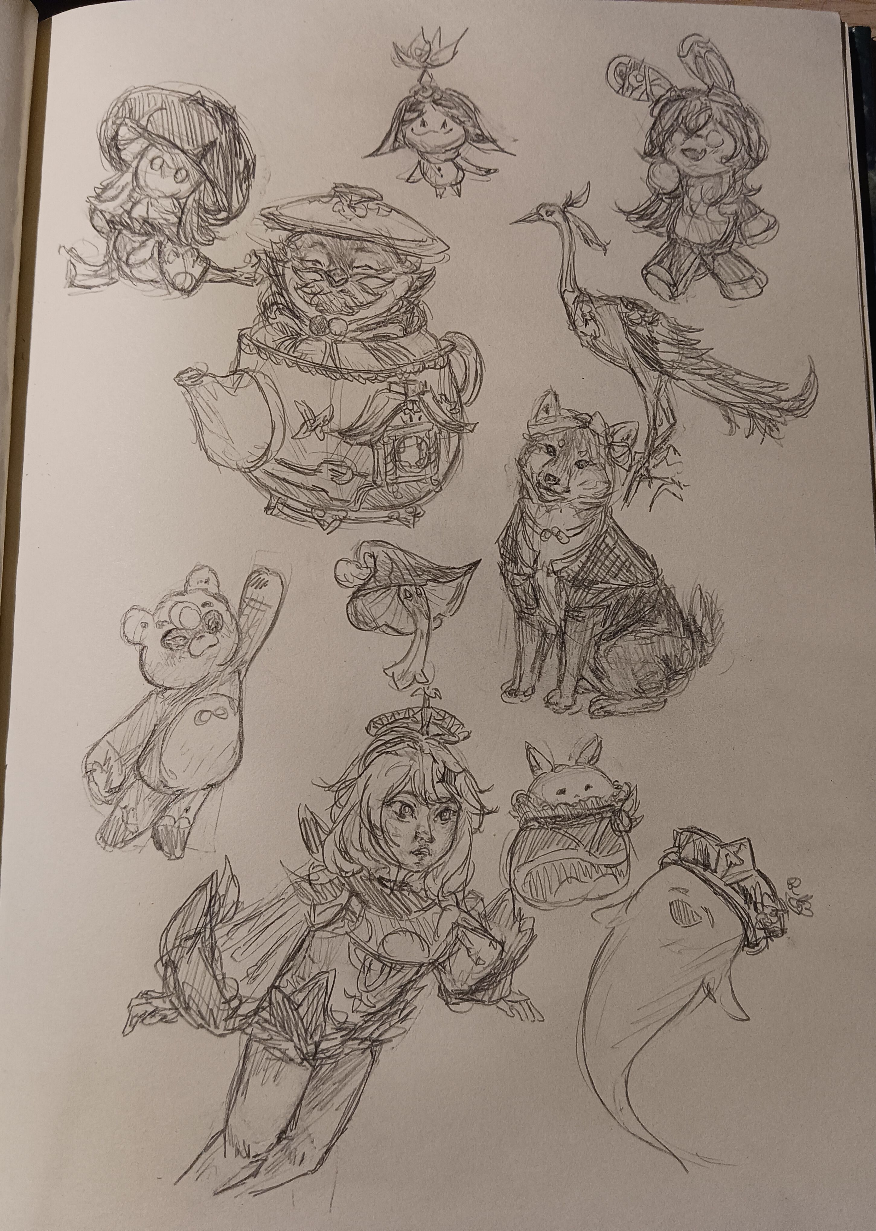 Quick sketches of some of my favourite genshin sidekicks/pets/non human ...