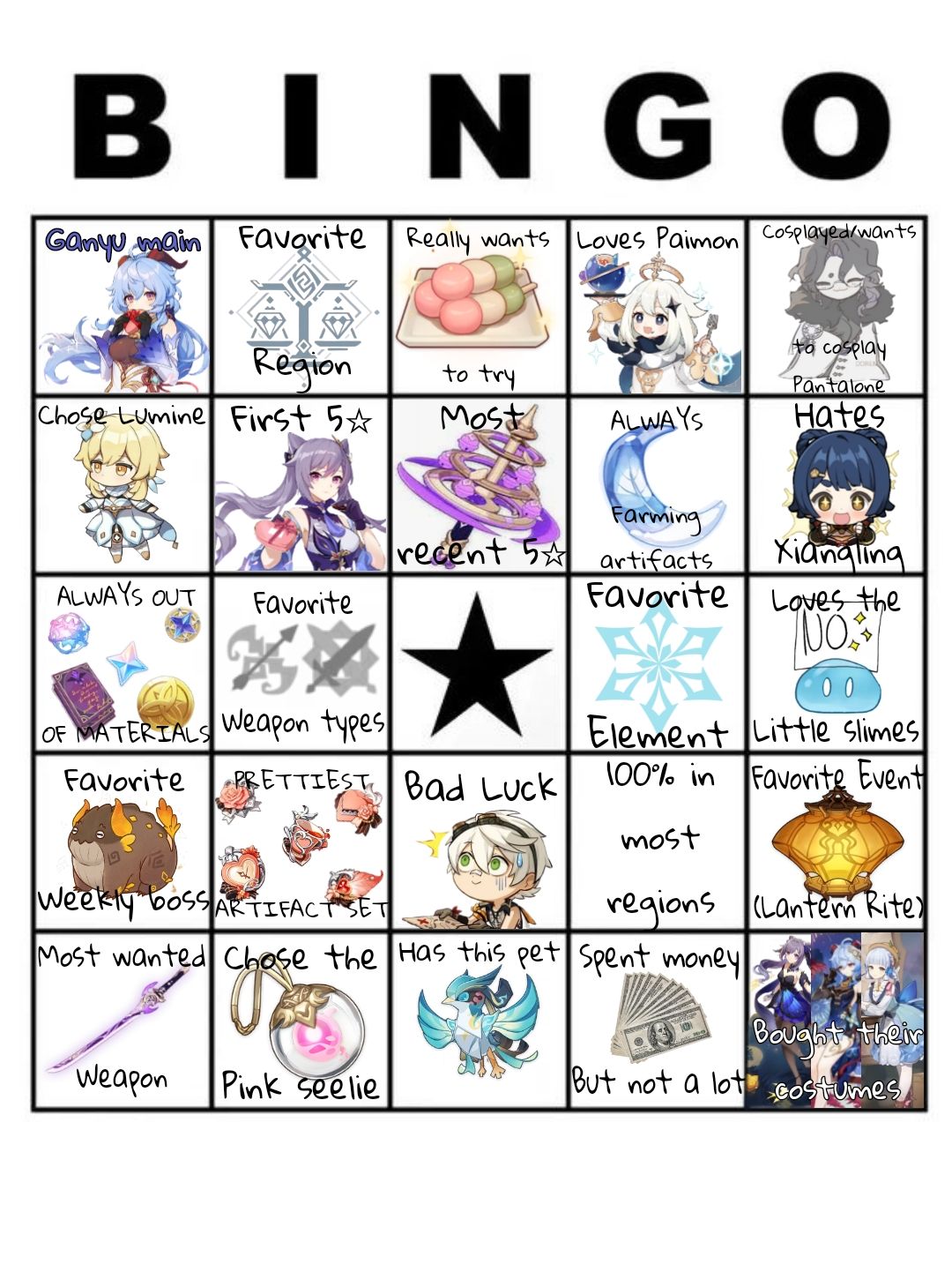 Yet another Genshin Bingo.. Genshin Impact | HoYoLAB