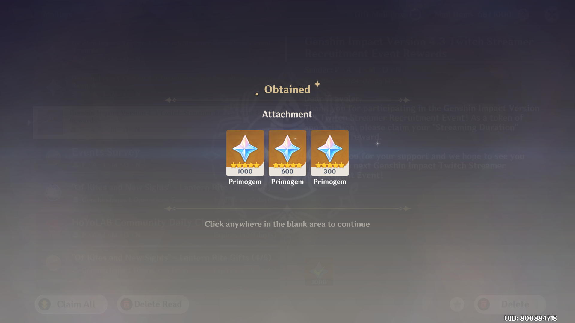 Finally got the 4.3 Streamer Event Primos. Gladge Genshin Impact | HoYoLAB