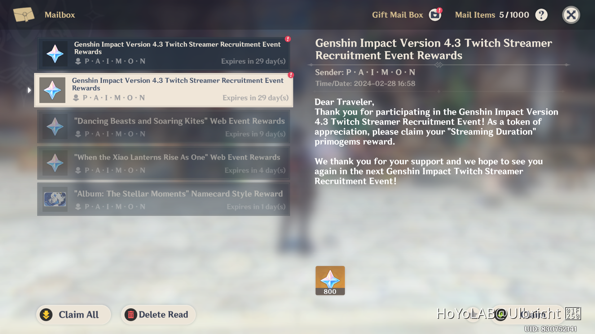 Version 4.3 Twitch Streamer Reward Genshin Impact | HoYoLAB