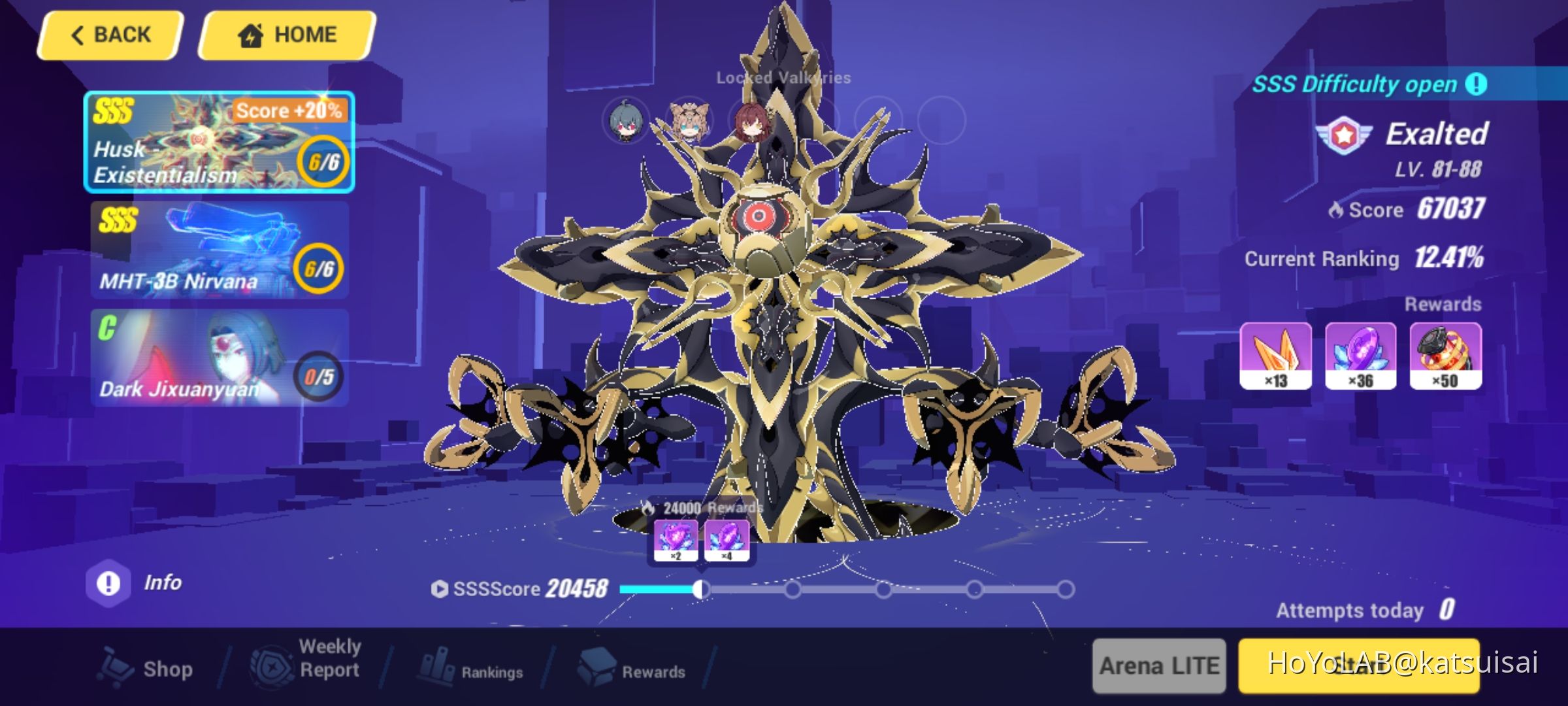 Husk Existentialism non-buffed with a different tri-elemental trio ...