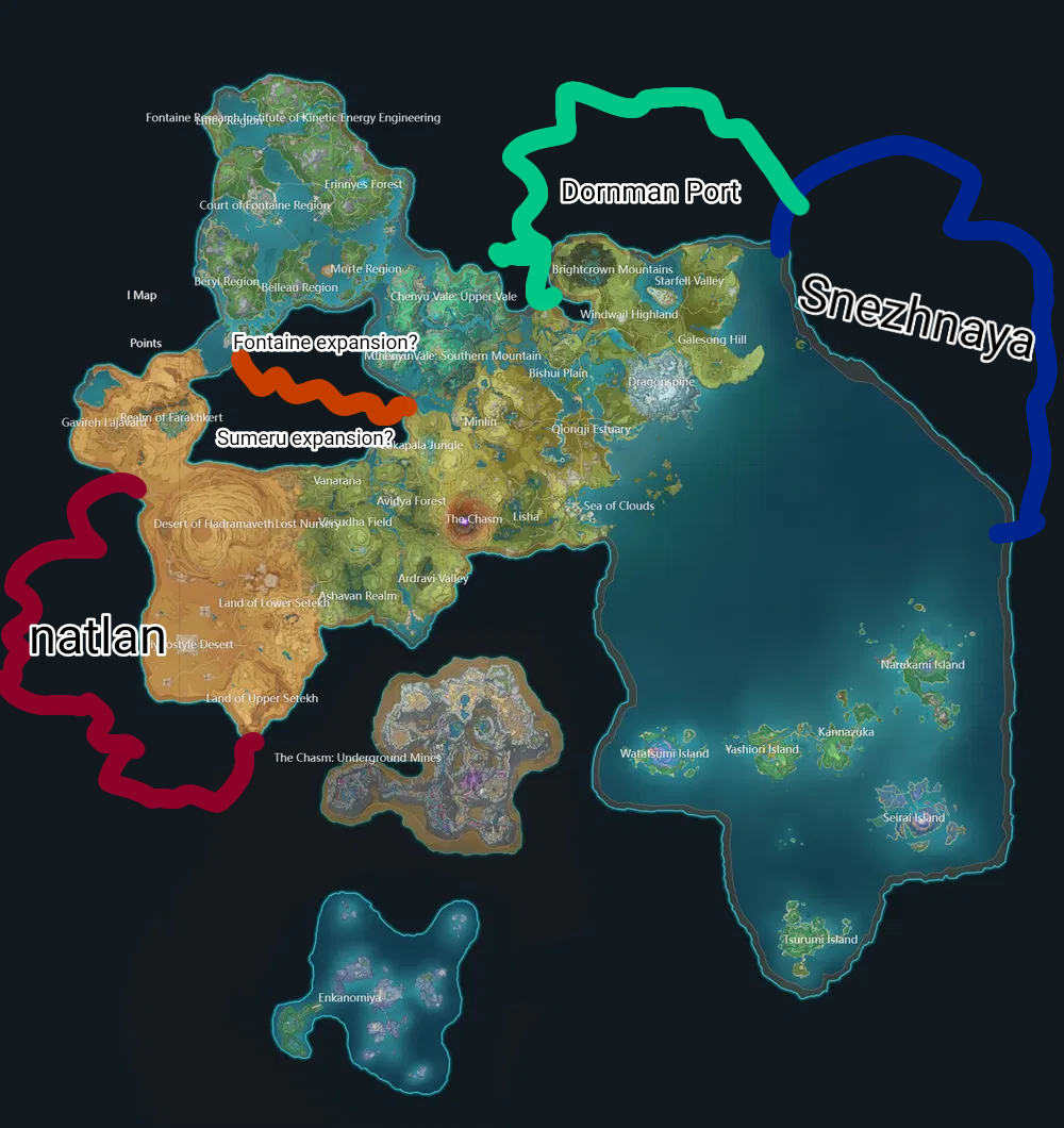 my predictions on the map Genshin Impact | HoYoLAB