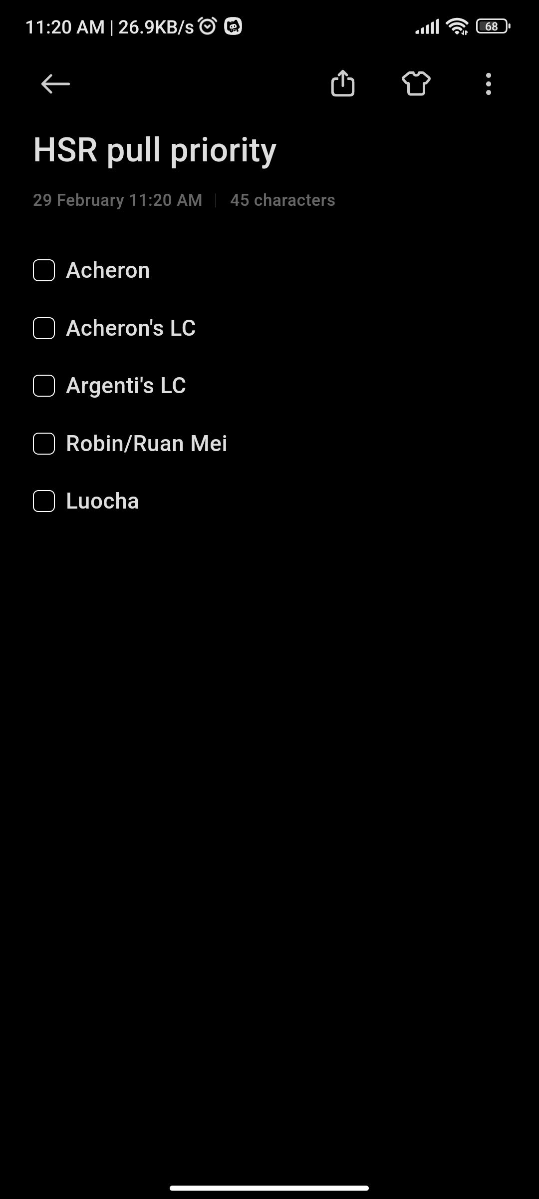 My HSR pulls Priority list for now. what about you? let me know in the ...