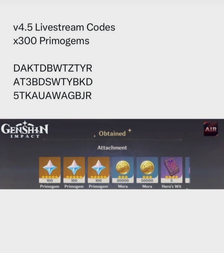 v4.5 livestream codes ! Genshin Impact | HoYoLAB