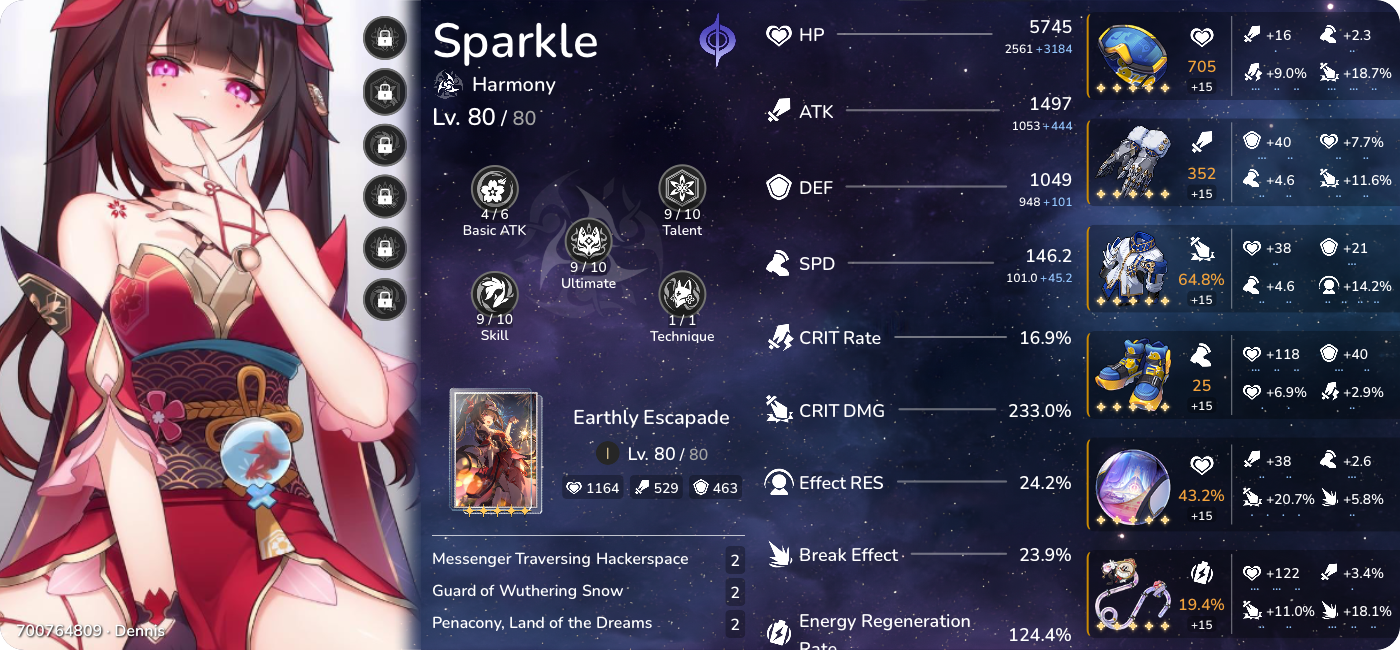 Here’s my Sparkle build for now, any feedback? Honkai: Star Rail | HoYoLAB
