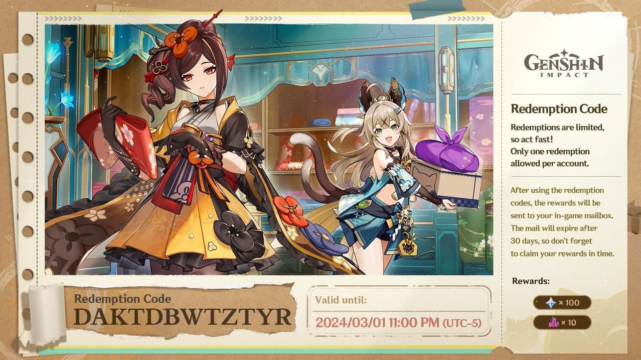 New codes posted through Facebook Genshin Impact | HoYoLAB