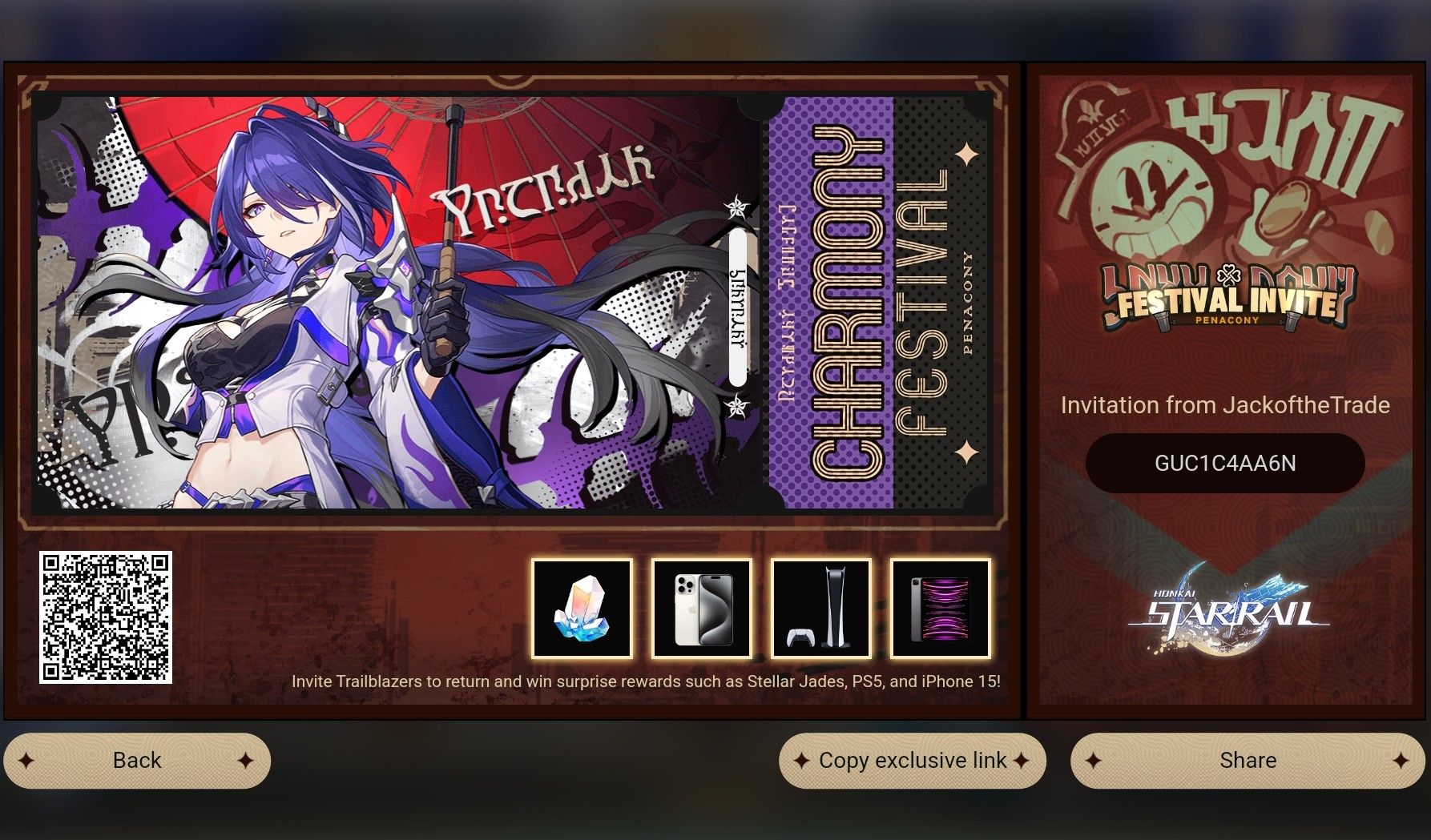 Invite code for penecony festival! Honkai: Star Rail | HoYoLAB