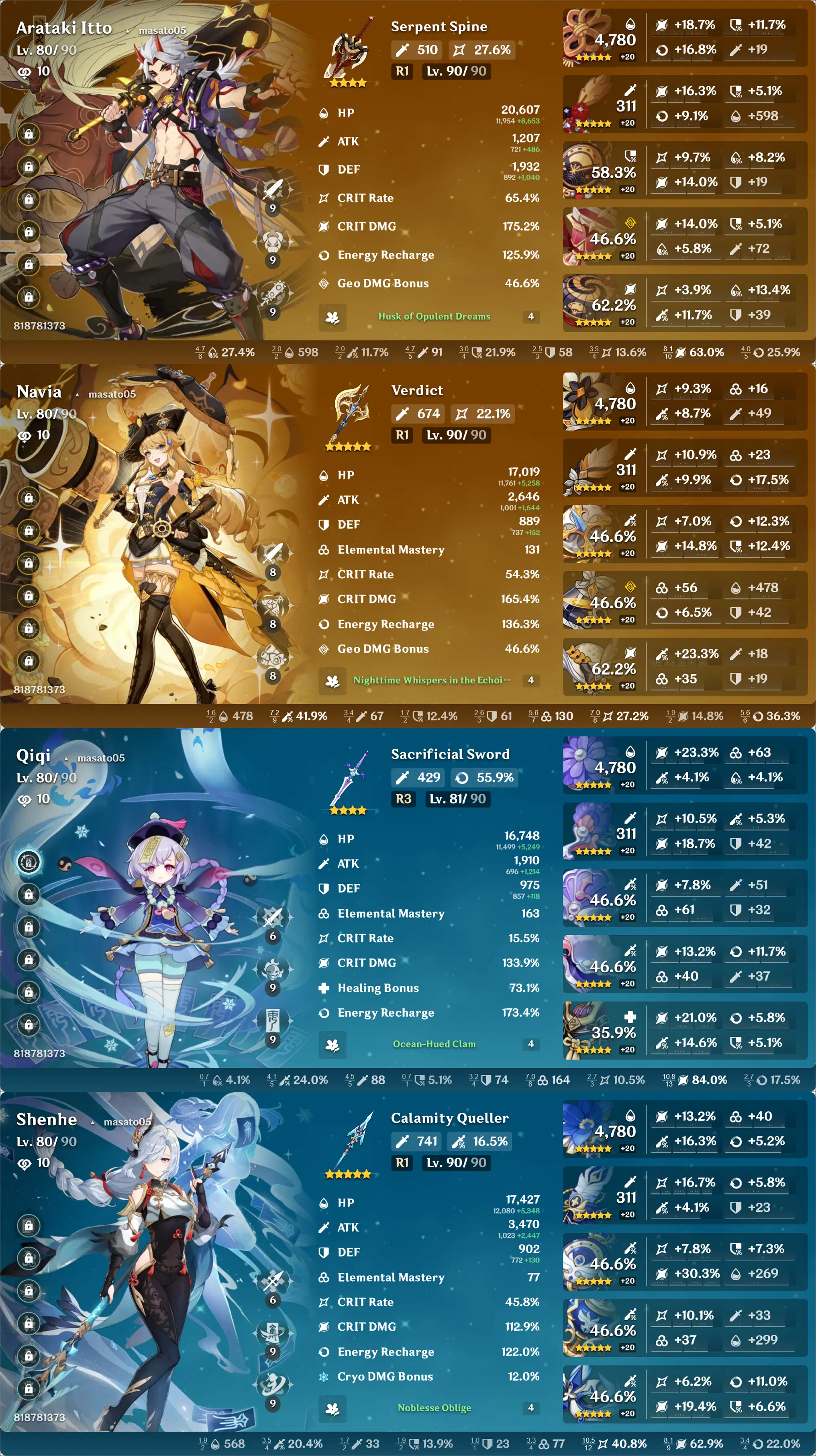 All my chars that I build (38 chars) Genshin Impact | HoYoLAB