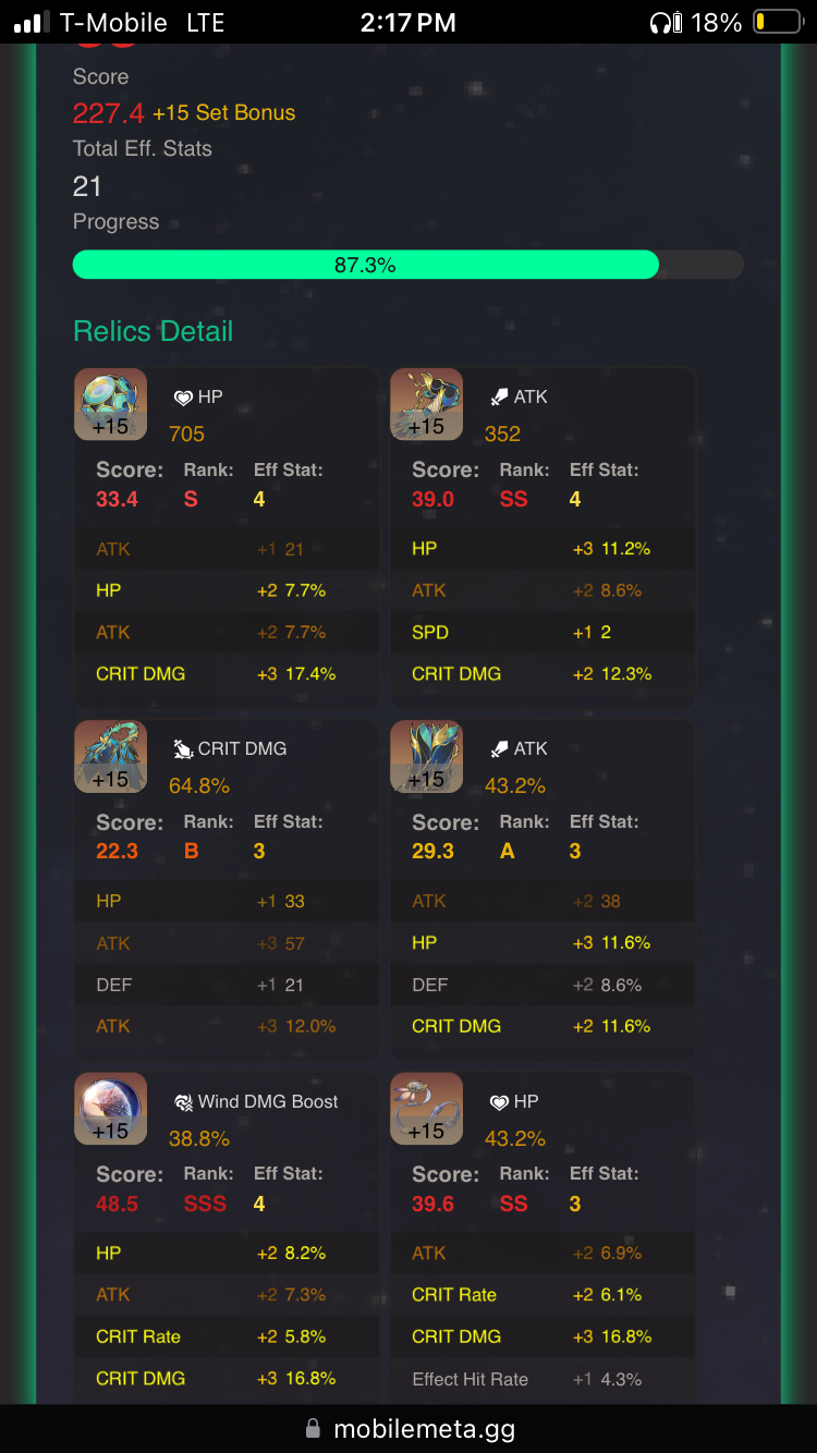 My blade relics scored Honkai: Star Rail | HoYoLAB