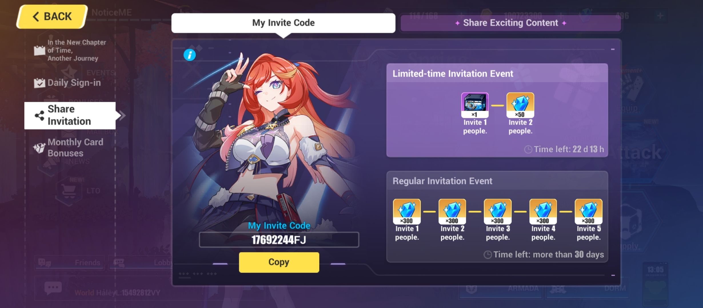 my invite code for new player & returning player just copy code ♥️ Honkai Impact 3rd | HoYoLAB