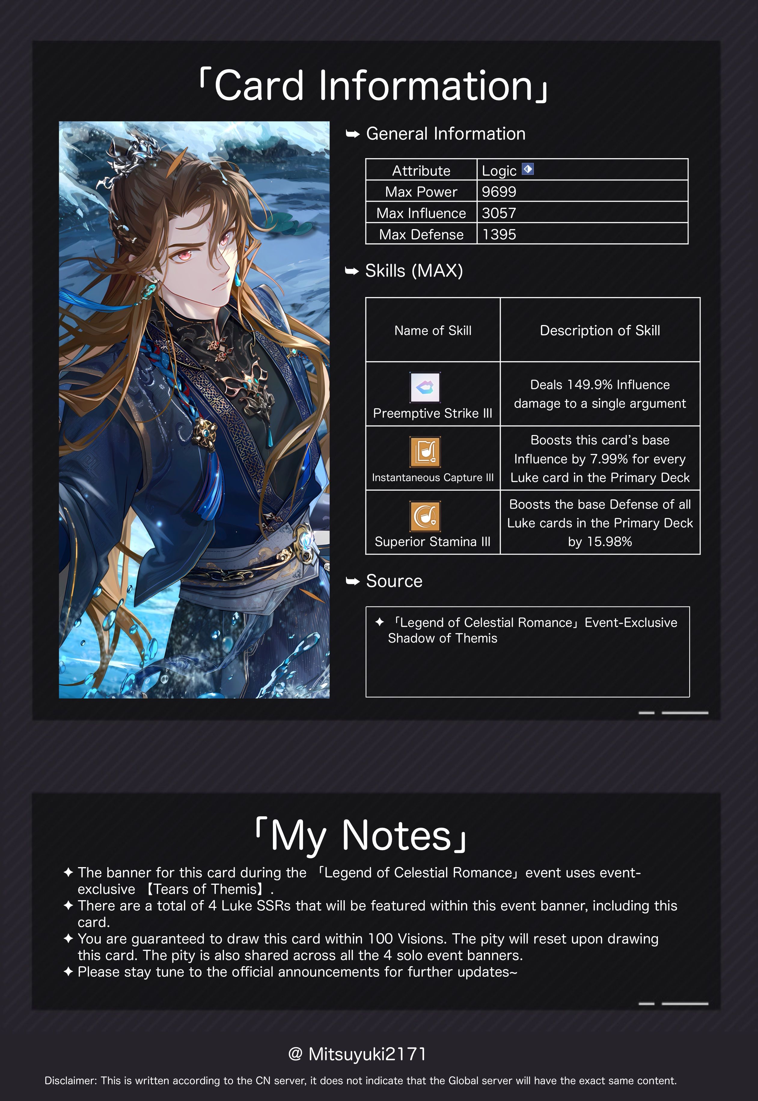 Luke【SSR • Logic • 一醉三千春】Card Information + HD Wallpaper Edits Tears of ...