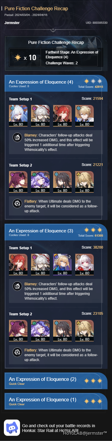 My Pure Fiction Lineup Honkai: Star Rail | HoYoLAB