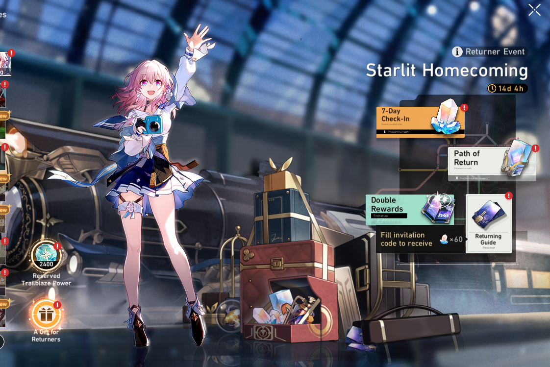 Reward gifts in HSR for 2 weeks of inactivity Honkai: Star Rail | HoYoLAB